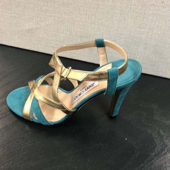 Jimmy Choo | Shoes | Jimmy Choo Gold Metallic Turquoise Sandals | Poshmark